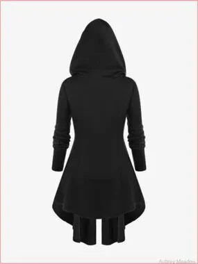 Tops | Plus Size Hooded Zip Front Laceup Gothic Asymmetrical Hem Top ...